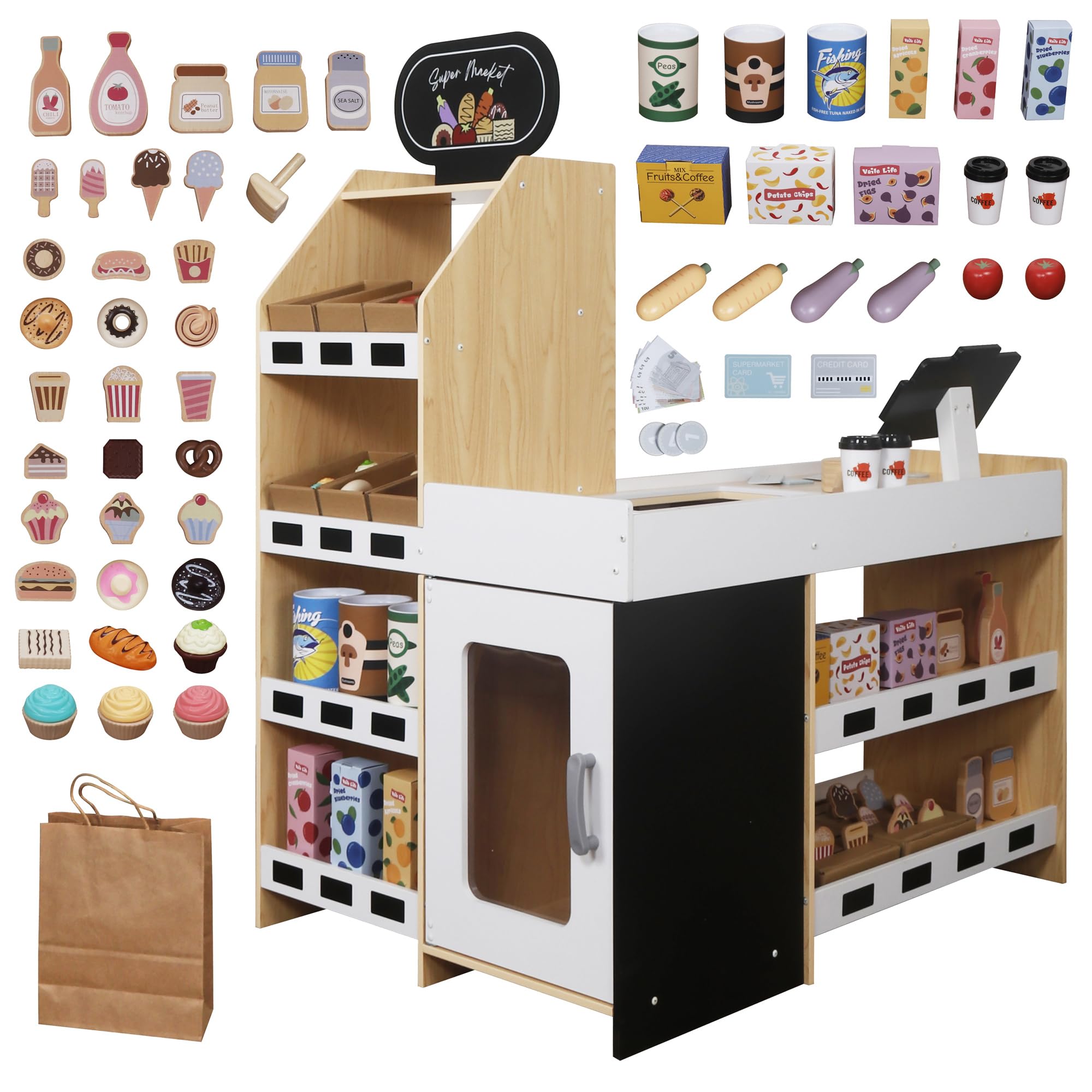 Kids Grocery Store Playset,Pretend Play Store Toy & Wooden Supermarket ...