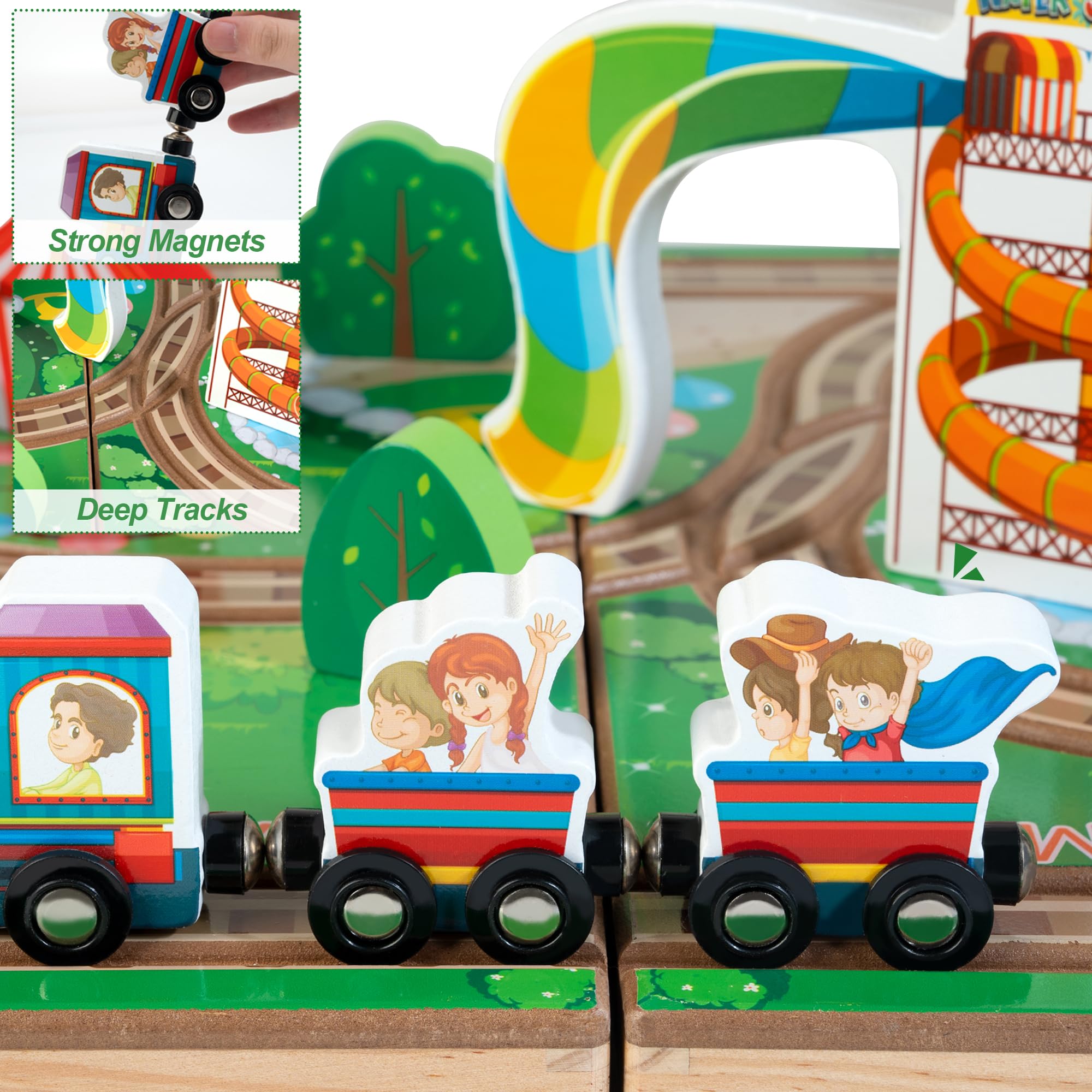 Mua JUSTWOOD Take-Along Train Track Set with 2-in-1 Storage Box, Wooden ...