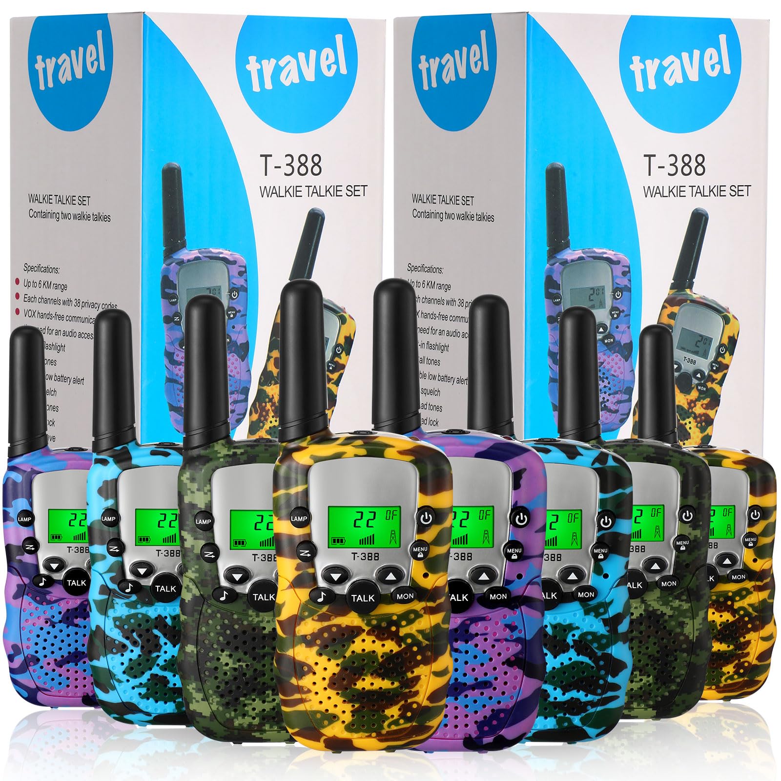 Leyndo 8 Pack Walkie Talkies for Kids, 22 Channels 2 Way Radio with ...