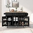 Amazon.com: Mobile Kitchen Island Cart Cabinet with Door Internal ...