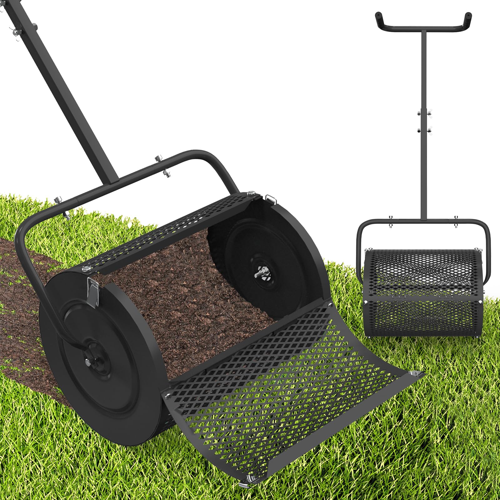 Compost Spreader, Heavy Duty Lawn Spreader Roller Peat Moss Spreader ...