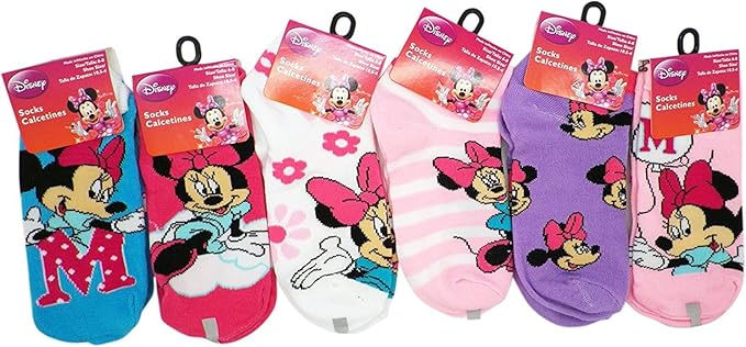Amazon.com: 3 Pair Assorted Minnie Mouse Socks (Size 6-8) - Minnie ...