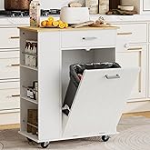 Amazon.com: HQZX Rolling Kitchen Island with Trash Can Storage ...