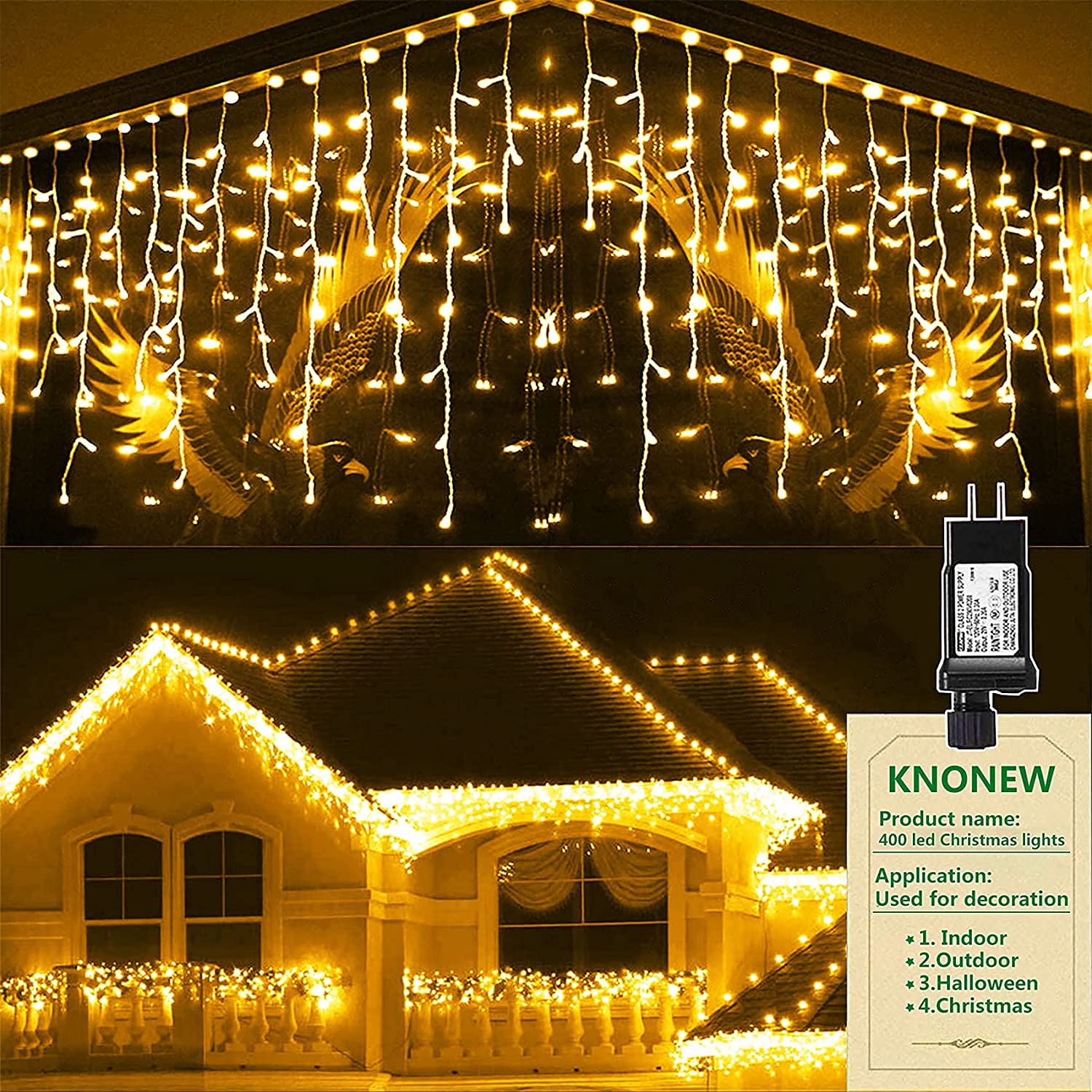 KNONEW Christmas Lights Outdoor Decorations 400 LED 33ft 8 Modes ...