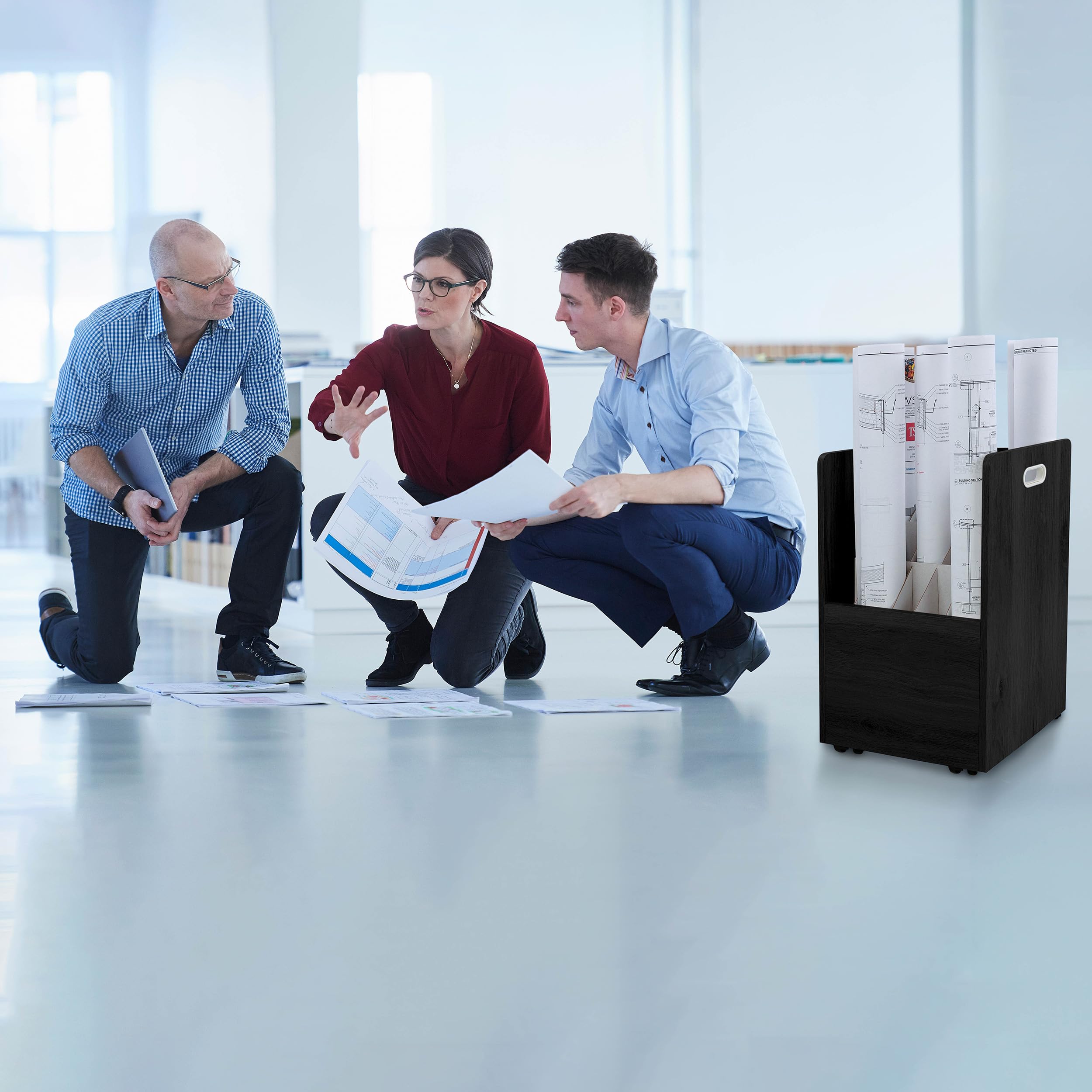 BISupply Blueprint Holder Map Storage On Wheels - 20 Slot Black Rolled ...