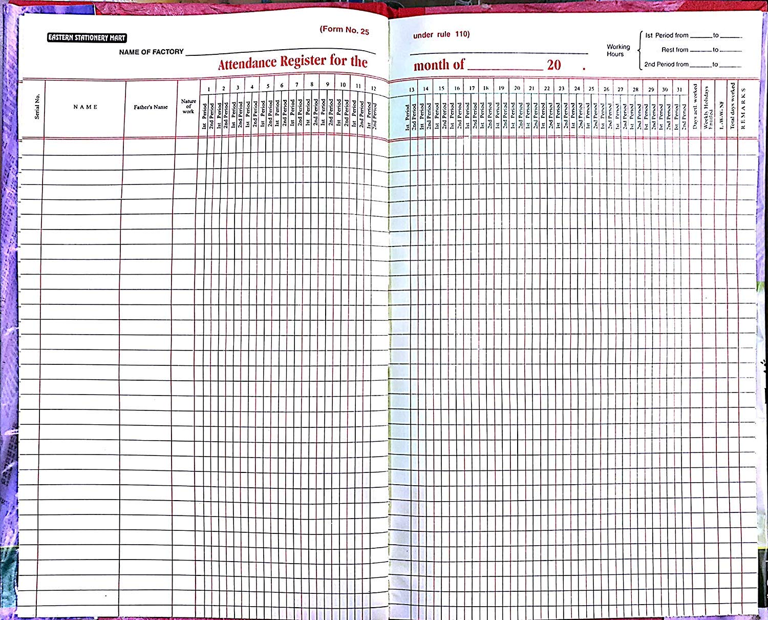 LRS Factory Act Attendance Register (1 Quire - Pack of 5): Amazon.in ...
