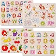 Amazon.com: Wooden Peg Puzzles for Toddlers, 4 Pack ABC Letter Alphabet ...
