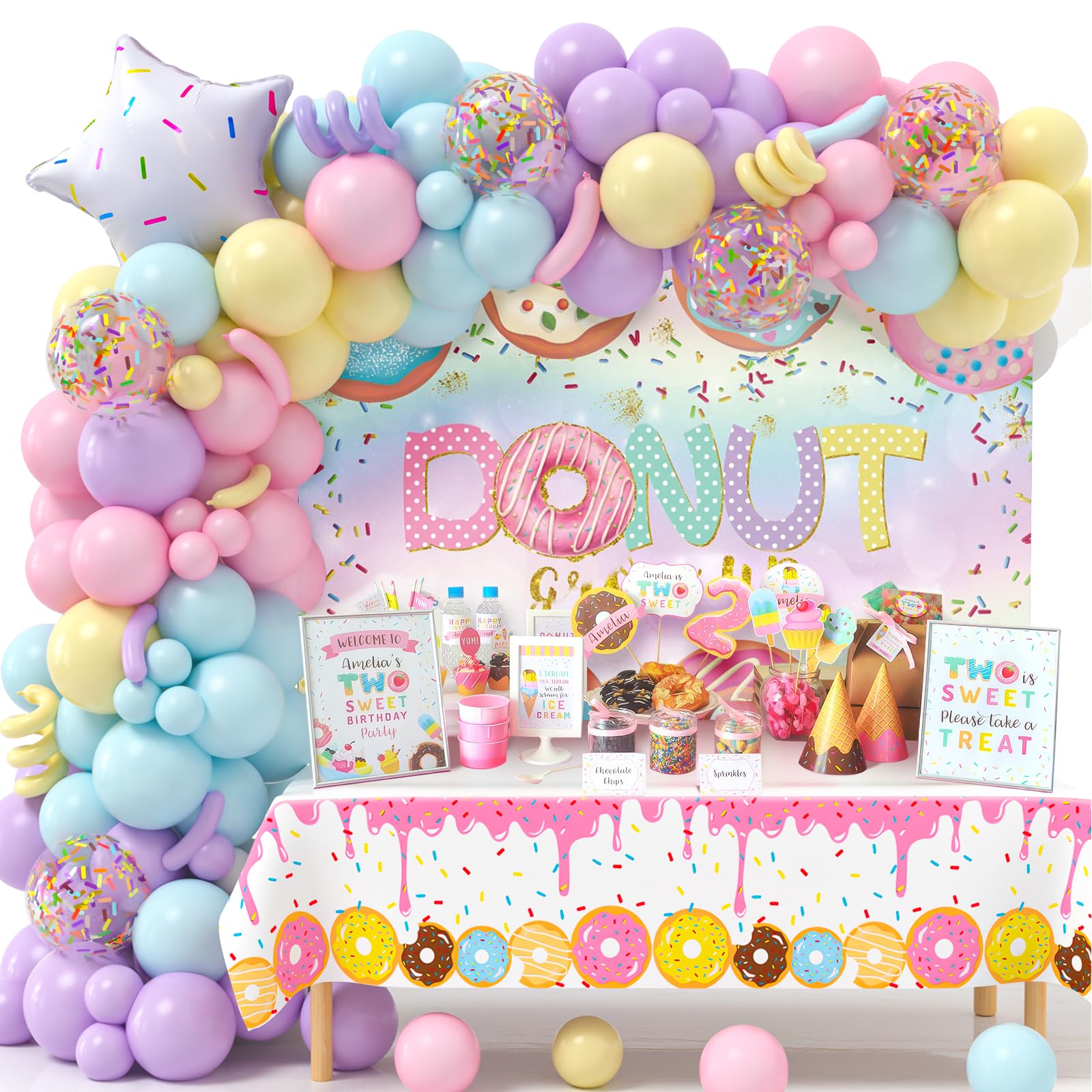 Winrayk 131Pcs Donut Birthday Party Decorations Supplies for Girls, Donut Balloon Garland Arch ...