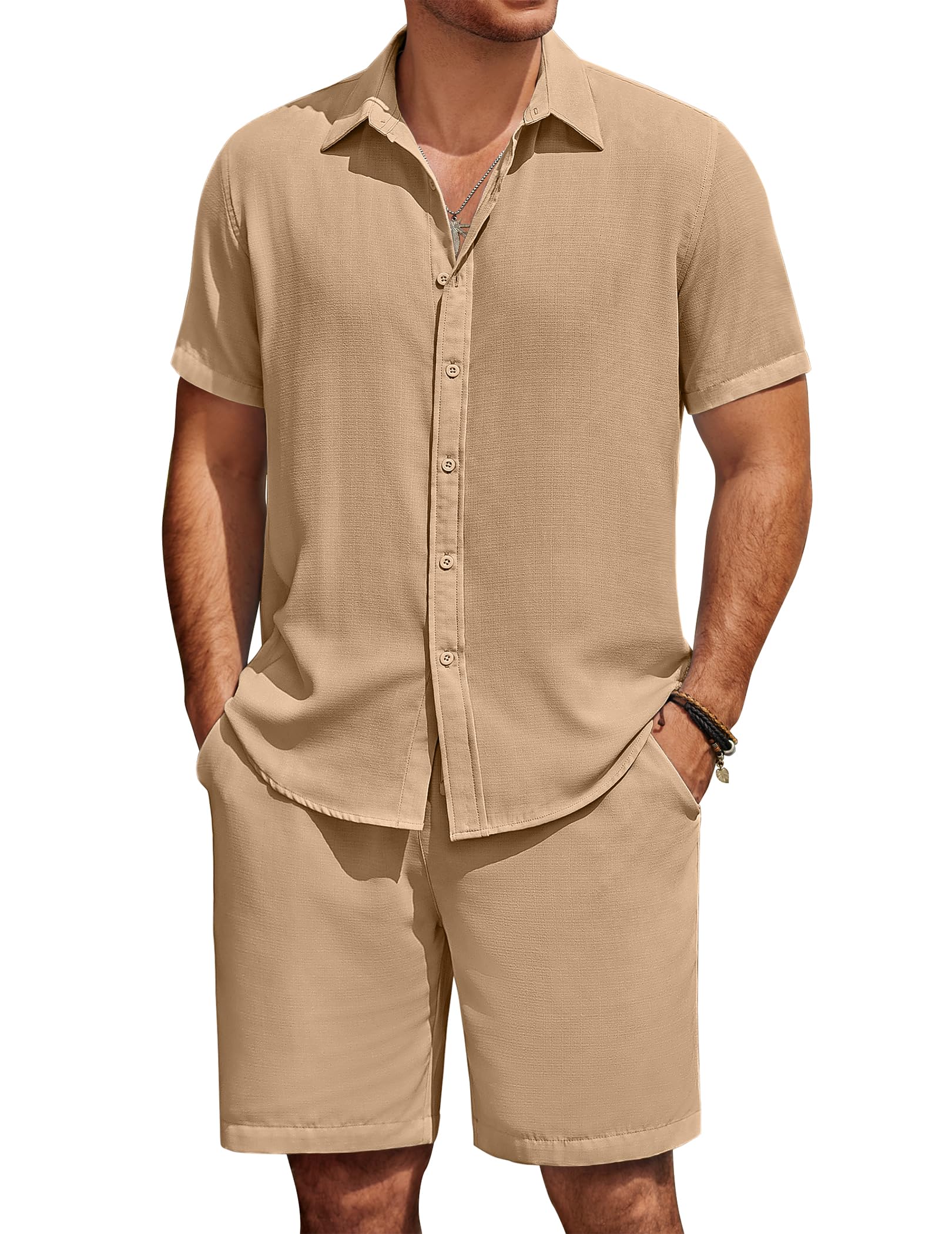 COOFANDY Men's Linen Sets Casual Summer Set Beach Vacation 2 Piece ...