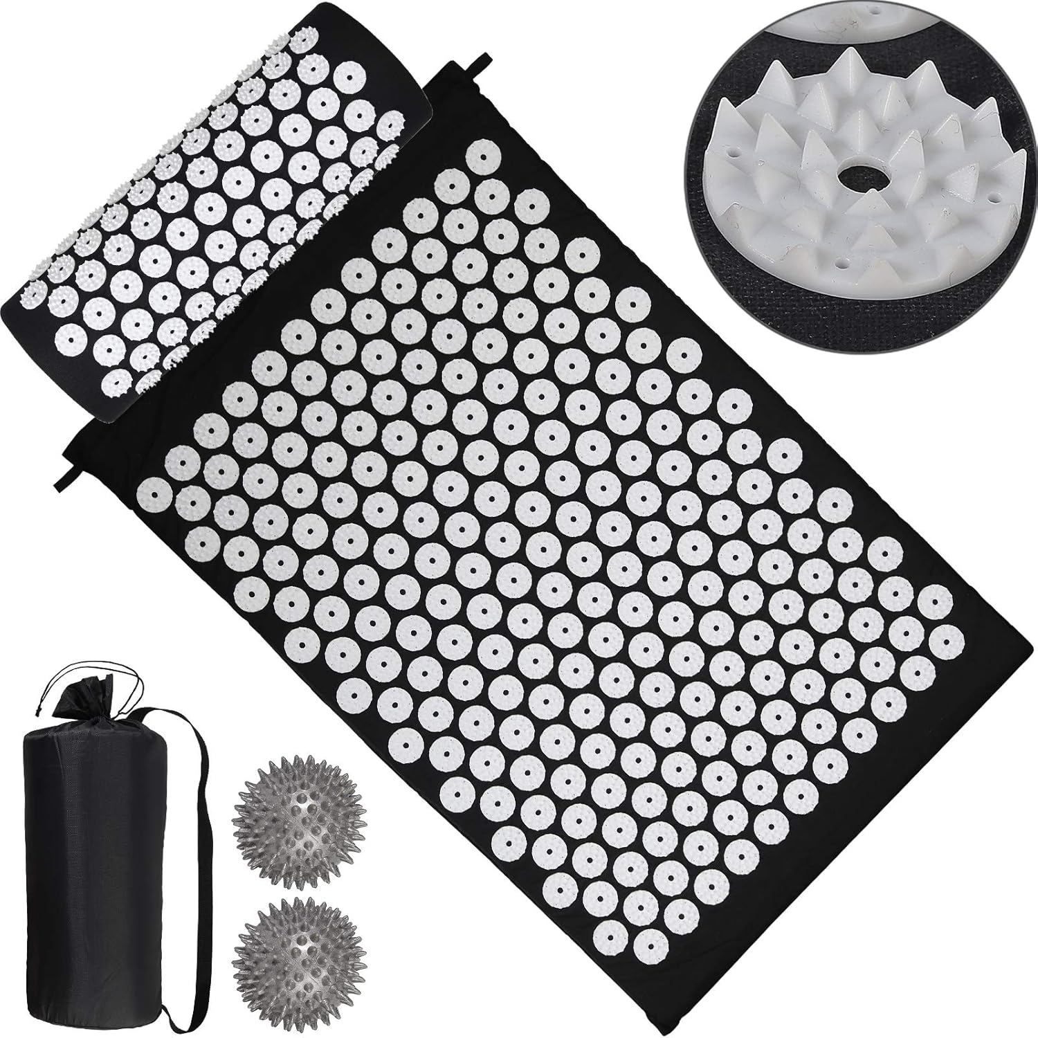 COLFULINE Acupressure Mat Set Acupuncture Kit with Pillow, Carry Bag ...
