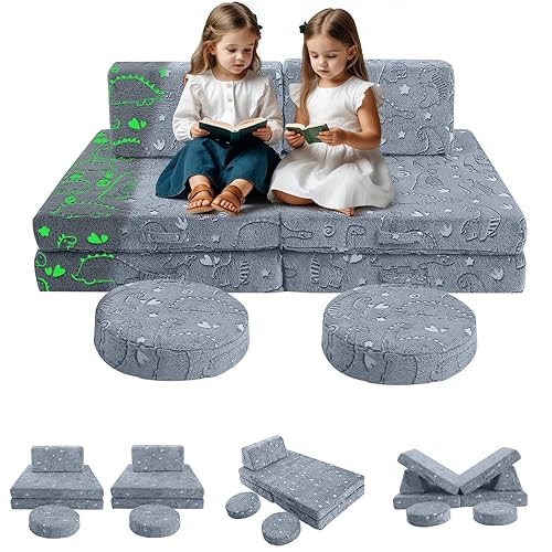 MeMoreCool Modular Kids Play Couch for Toddlers 1-3, 8-Piece Dinosaur ...