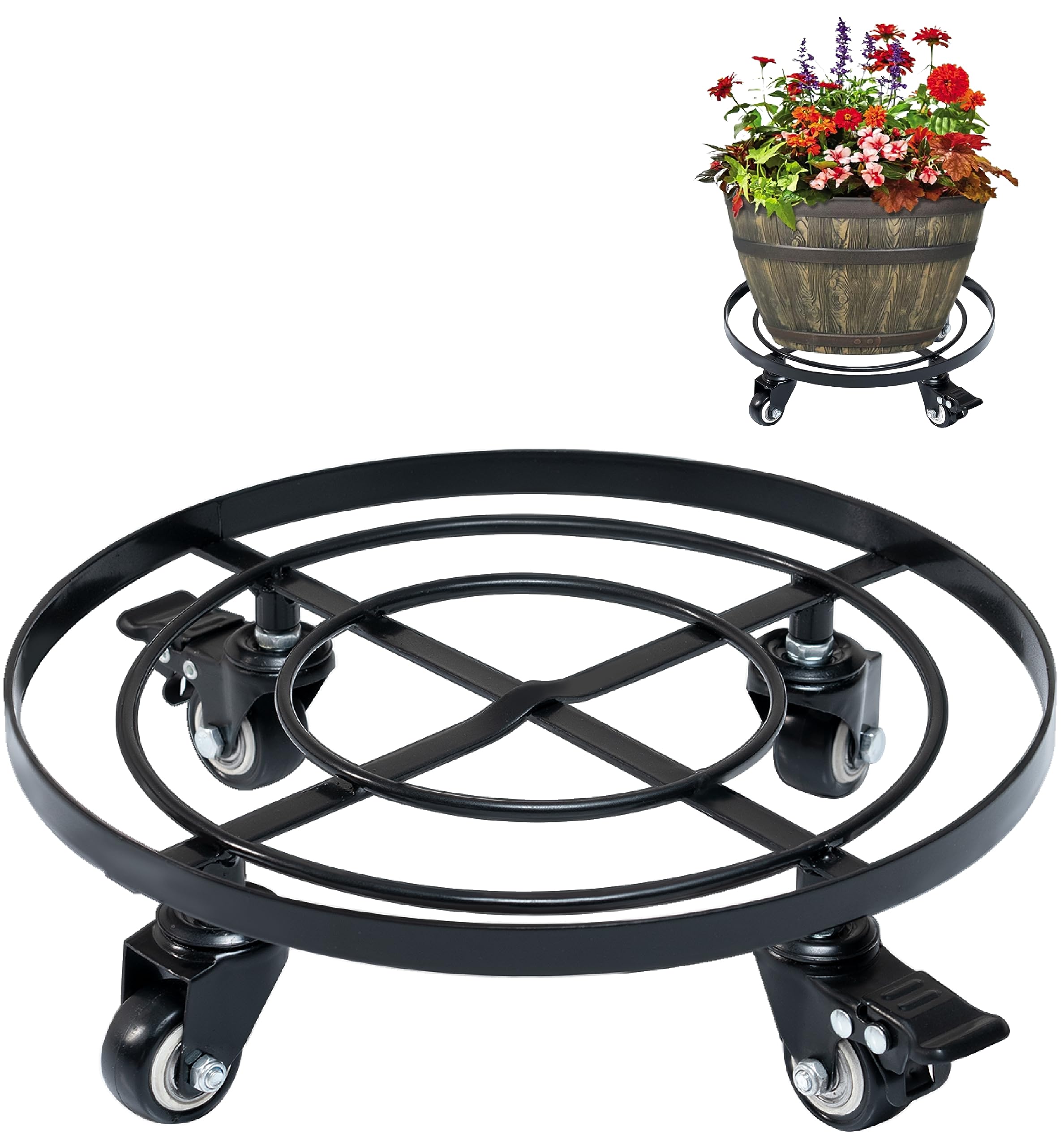 IDZO Round Heavy Duty Plant Caddy with Wheels, Cast Iron Plant Dolly ...