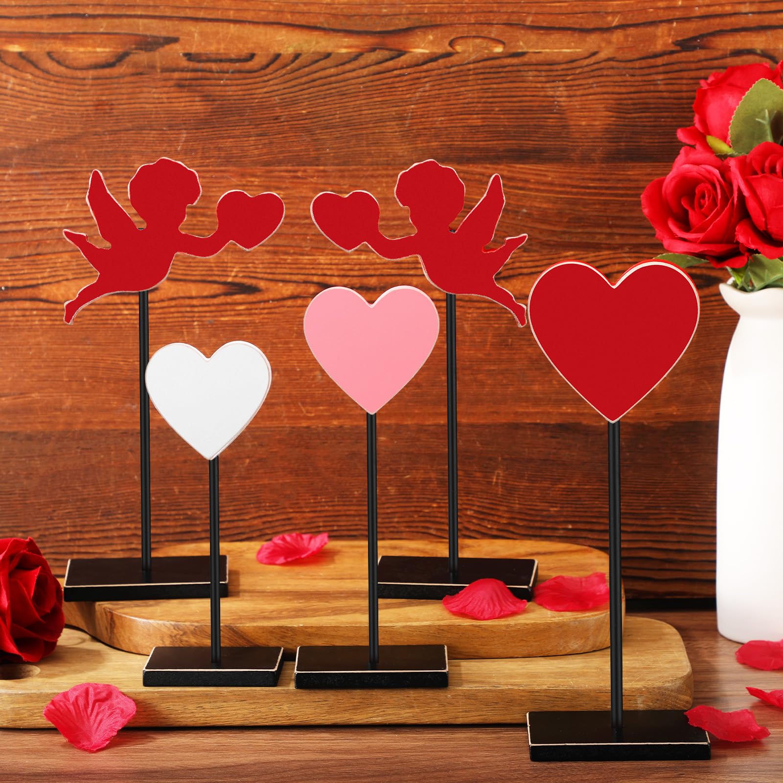 CroBlissful 5 Pcs Valentine's Day Wood Tall Standing Block Set ...