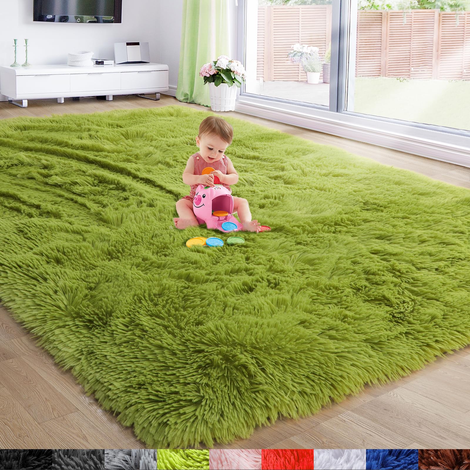 Grass Green Area Rug for Bedroom,4'X6',Fluffy Shag for Living Room ...