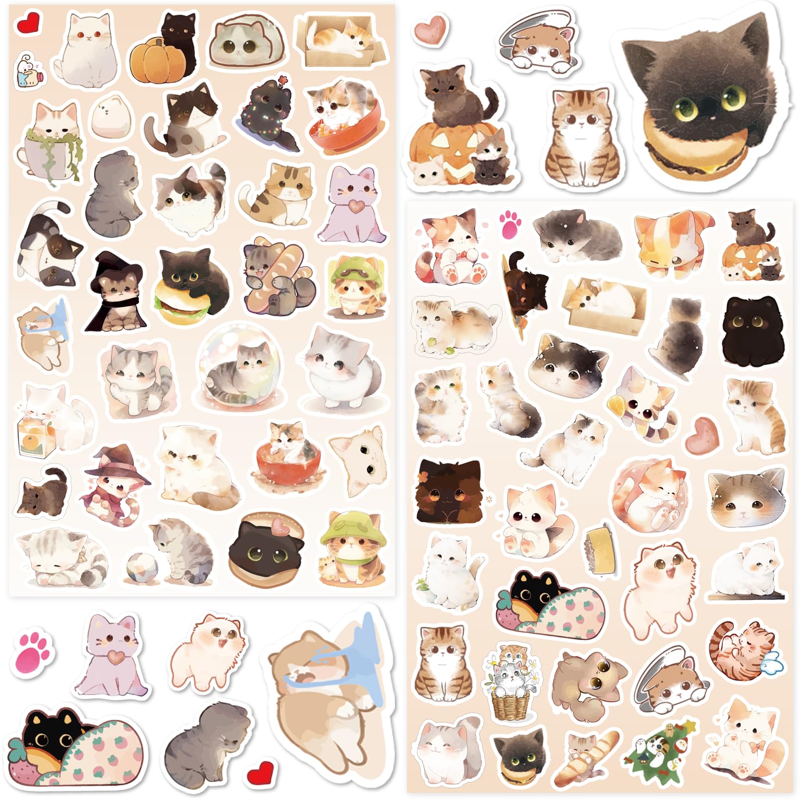 LINAYE 24 Sheets Cute Cat Stickers for Kids Teen Adults, 840 Counts ...