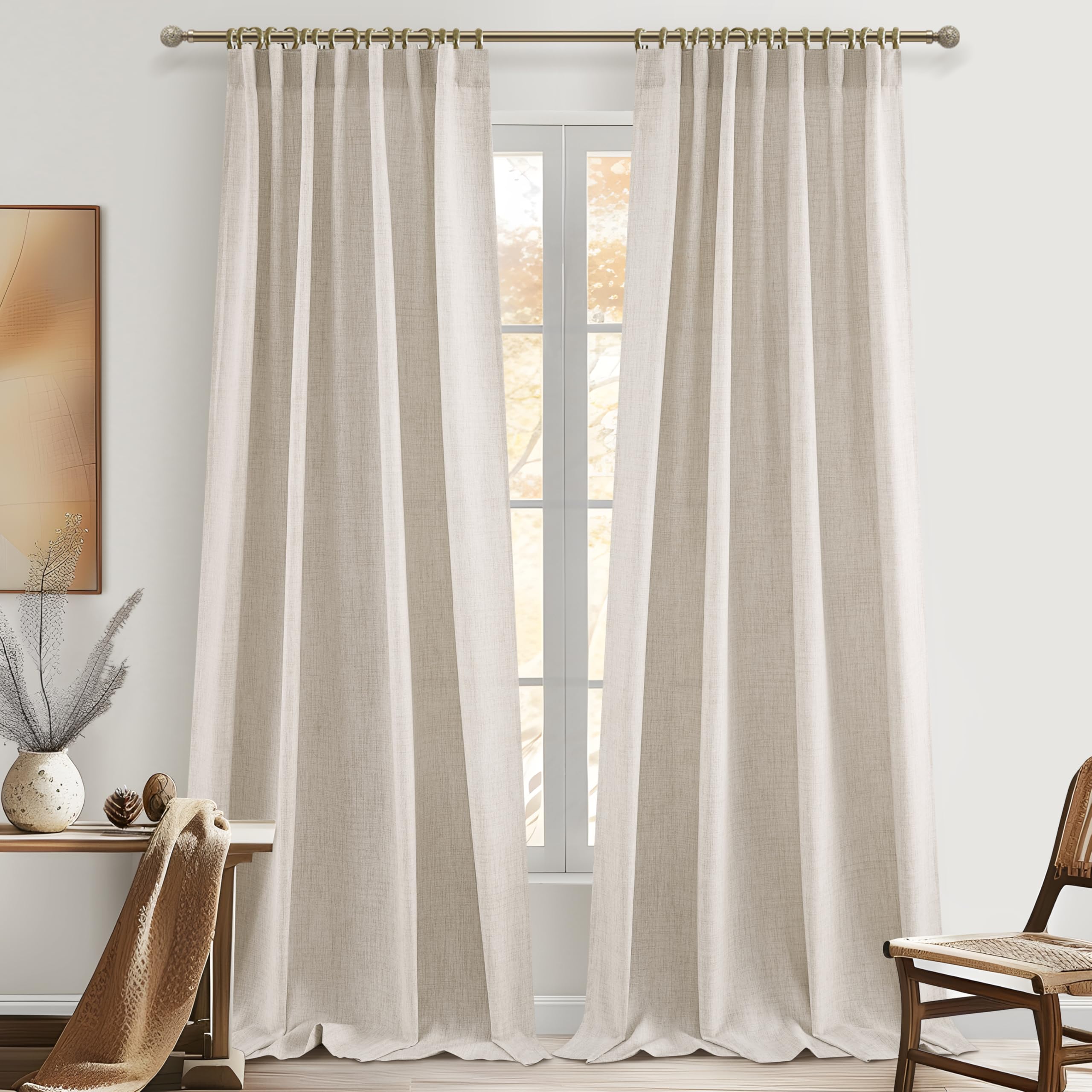Extra Long Natural Linen Semi Sheer 120 Inches Tall Curtains for High ...