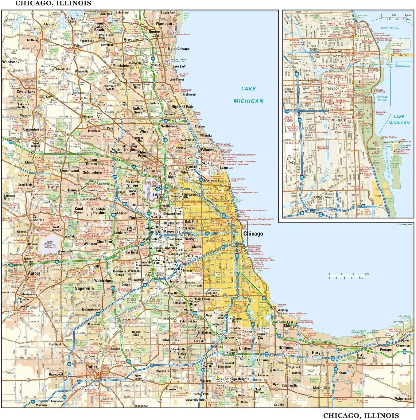 Amazon.com : Chicago, Illinois Wall Map, Large - 30" x 29" Laminated ...
