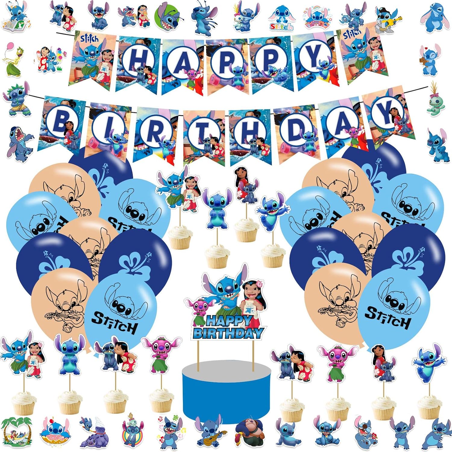 Lilo & Stitch Theme Party Decoration Banner Balloons Cupcake Toppers ...