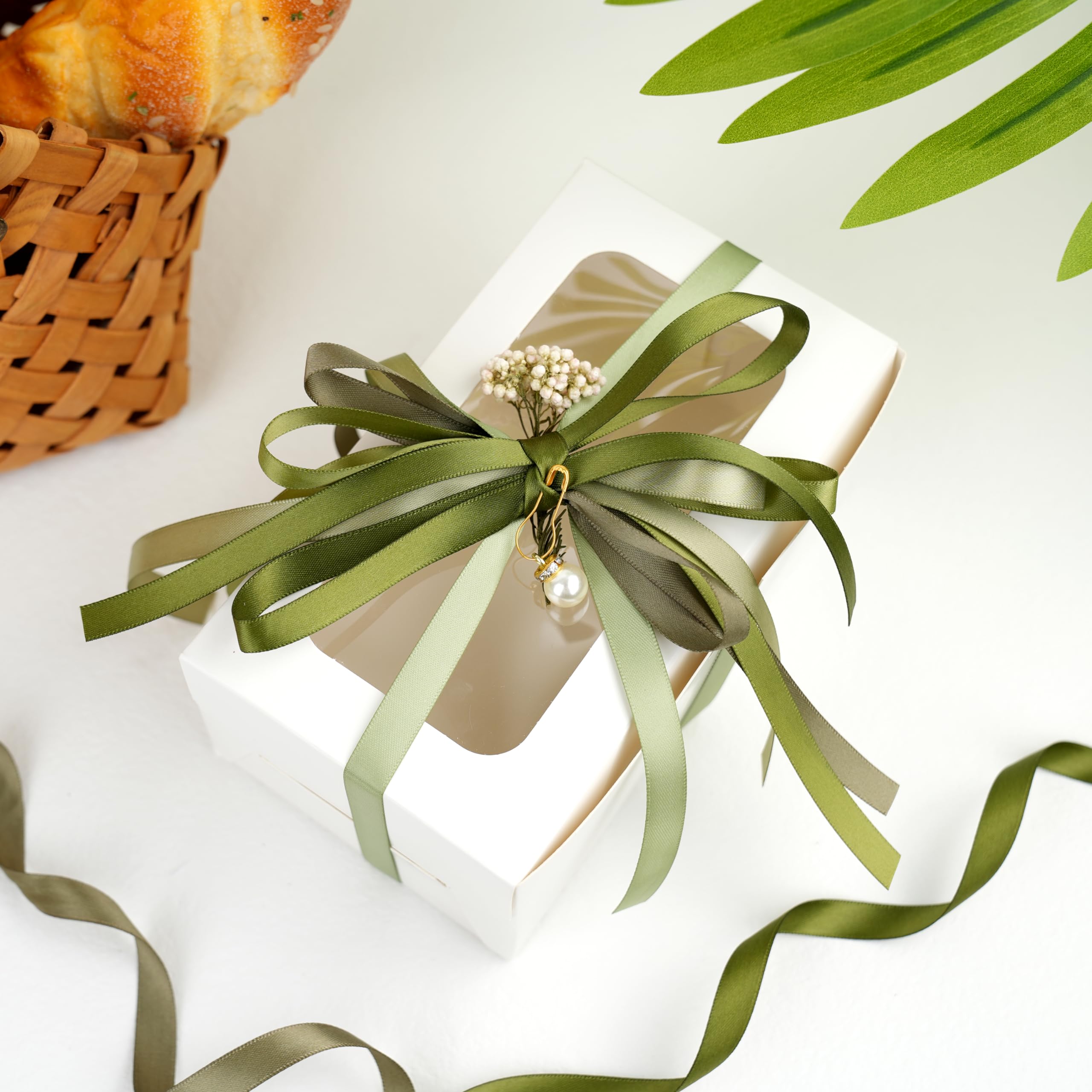 DINDOSAL Sage Green Ribbon 3/8 Inch Moss Green Satin Ribbon 5 Rolls ...