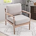 Amazon.com: Bonzy Home Linen Fabric Mid Century Modern Chair, Solid Wood Frame Armchair with ...