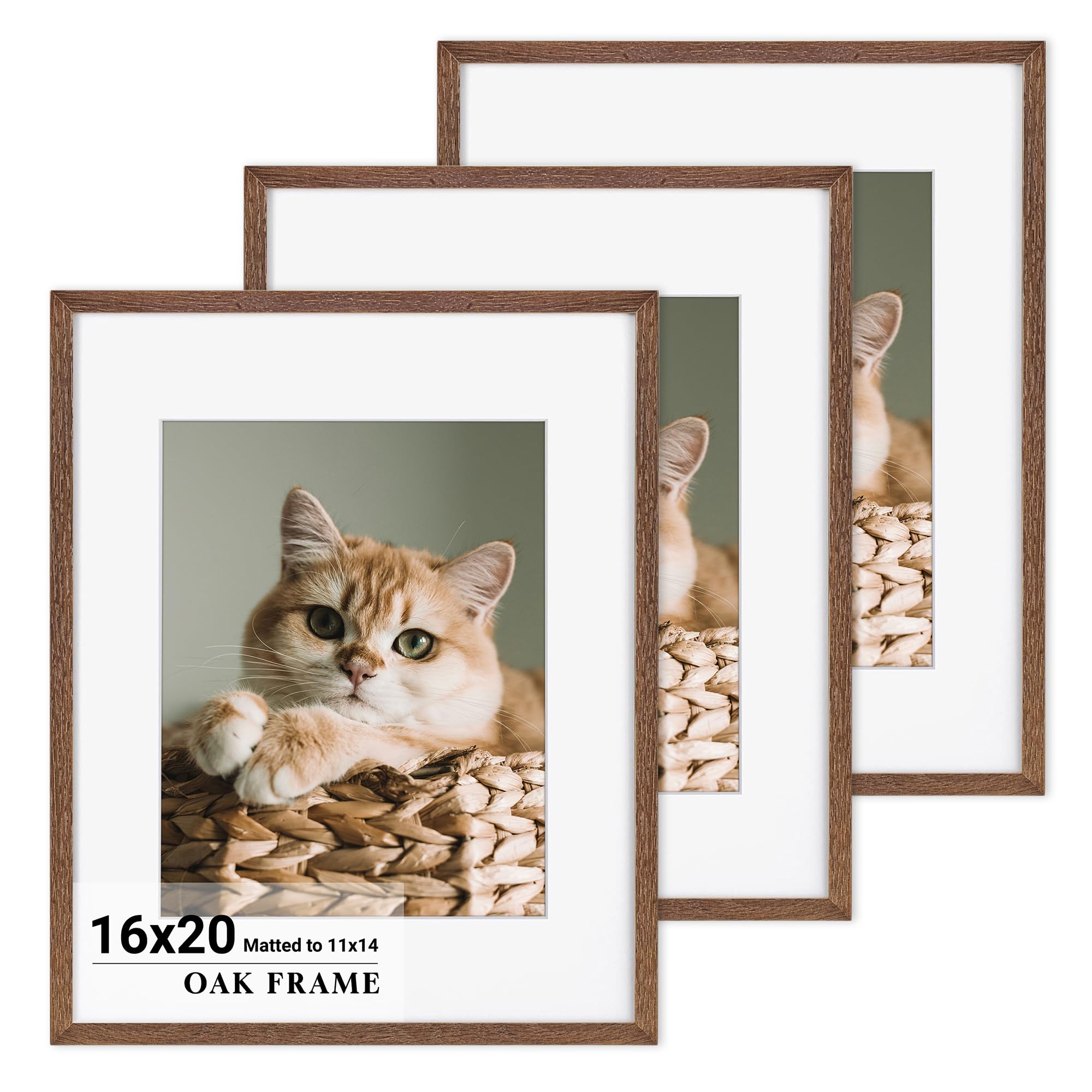 16x20 Picture Frame for wall,Premium Solid Oak Wood Poster Frames Mat ...