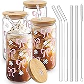 Amazon.com: NETANY [ 4 Pack ] Glass Cups Set - 24oz Mason Jar Drinking Glasses w Bamboo Lids ...
