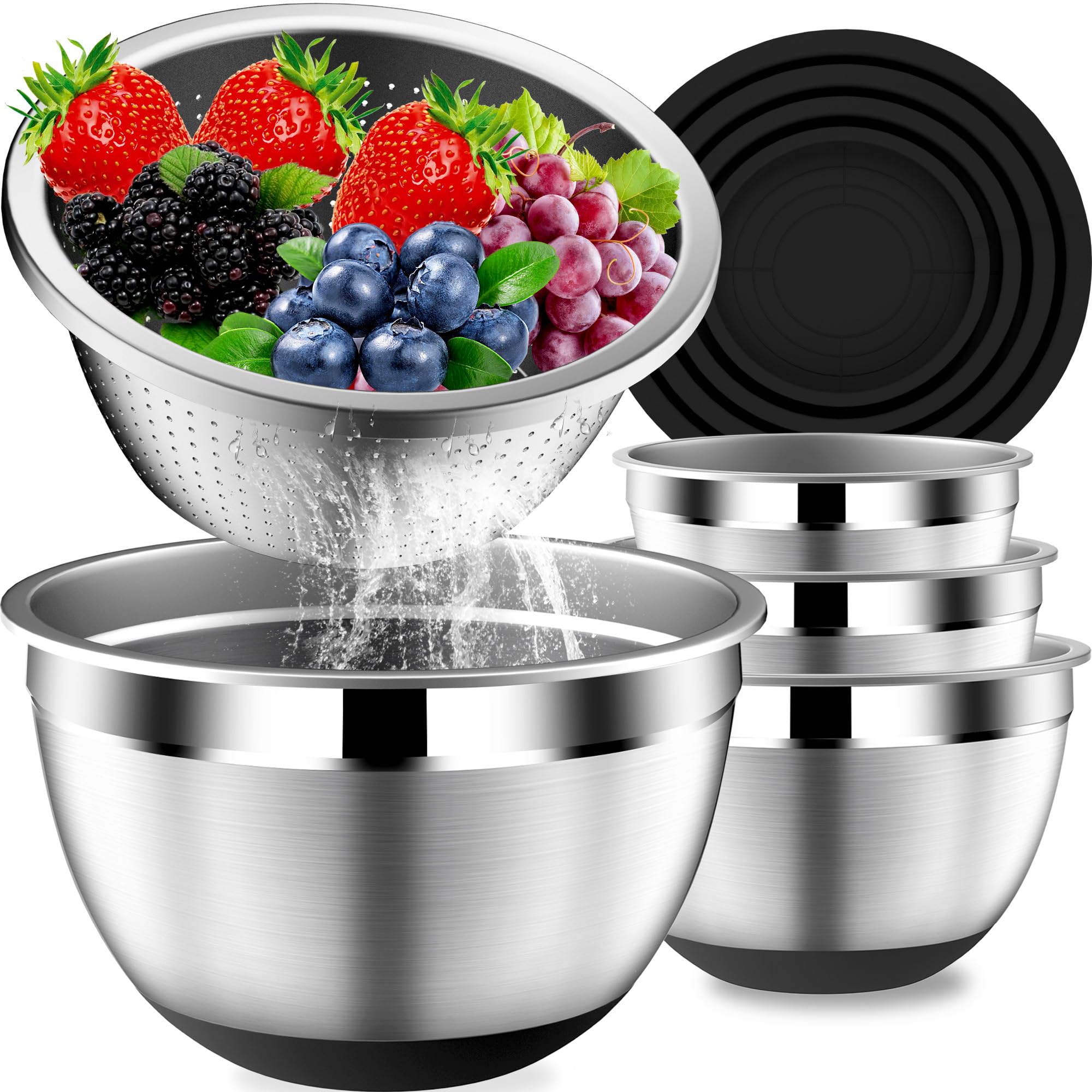DUTZUN Mixing Bowls with Lids Set, Stainless Steel Mixing Bowls with ...