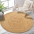 RIANGI Hand Woven Jute Area Rug - 5' Round - Rustic Beige Reversible ...