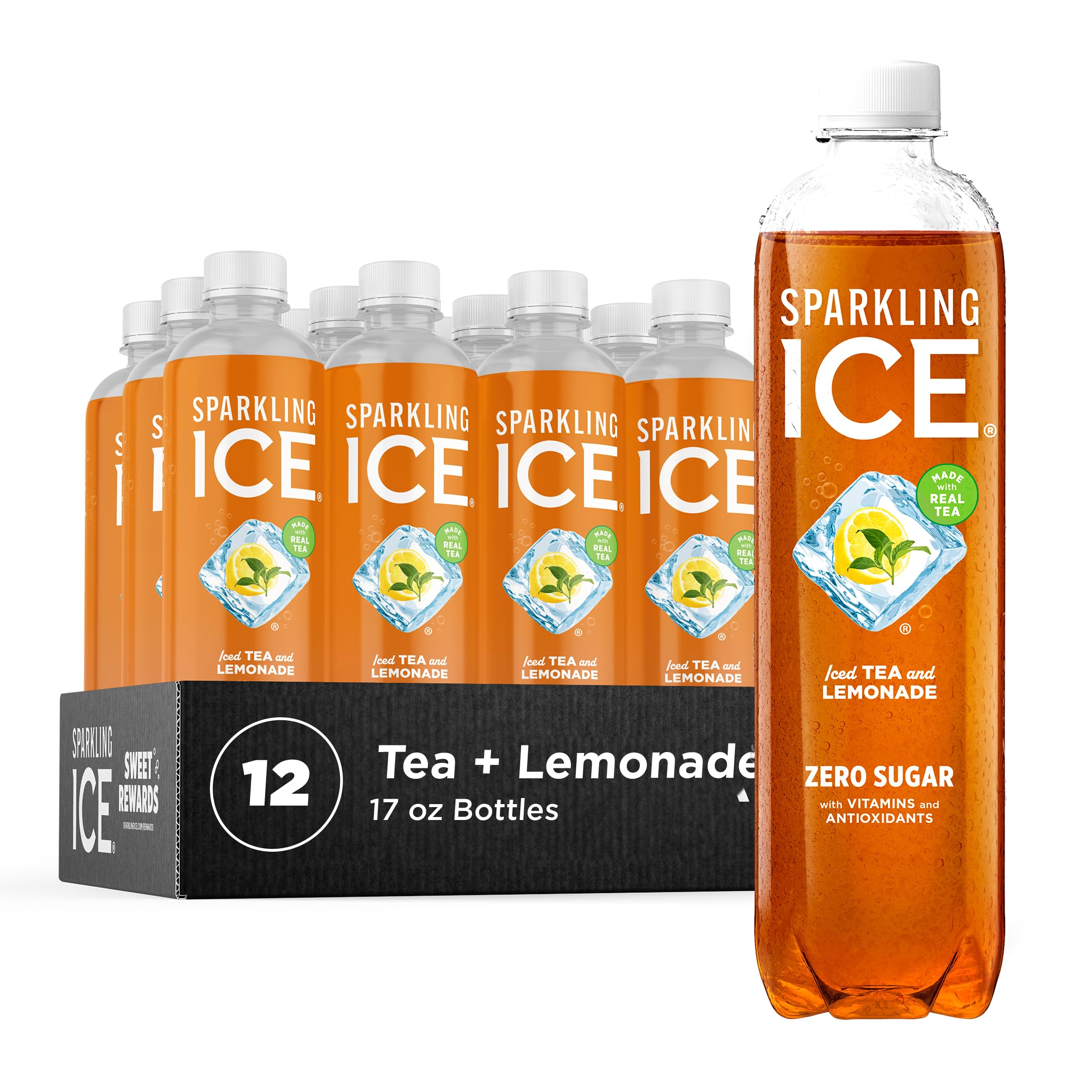 Sparkling Ice Tea + Lemonade Sparkling Water, Zero Sugar Flavored Water, with Vitamins and ...