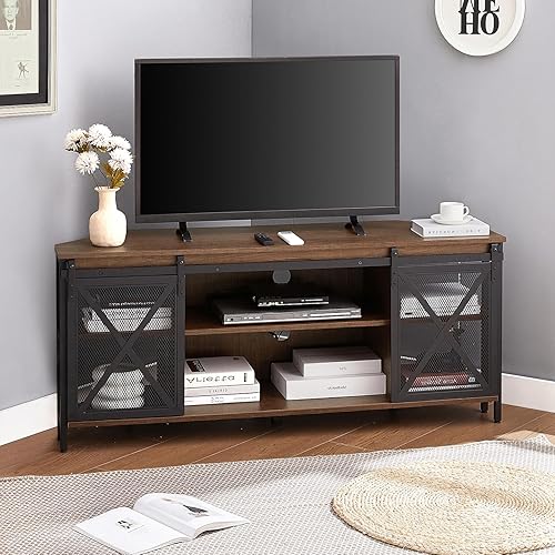 HOMISSUE Corner TV Stand for 55 Inch TV, Rustic Corner Entertainment ...