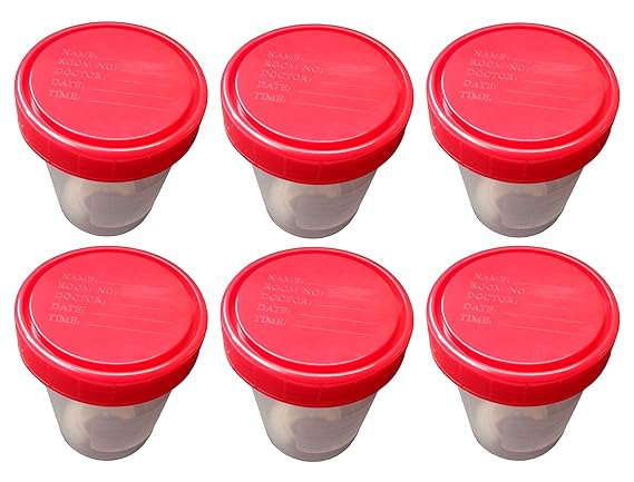 120ml Clear Specimen Sample Pot with Red Lid (Choose 1, 3, 6 or 12 Qty ...