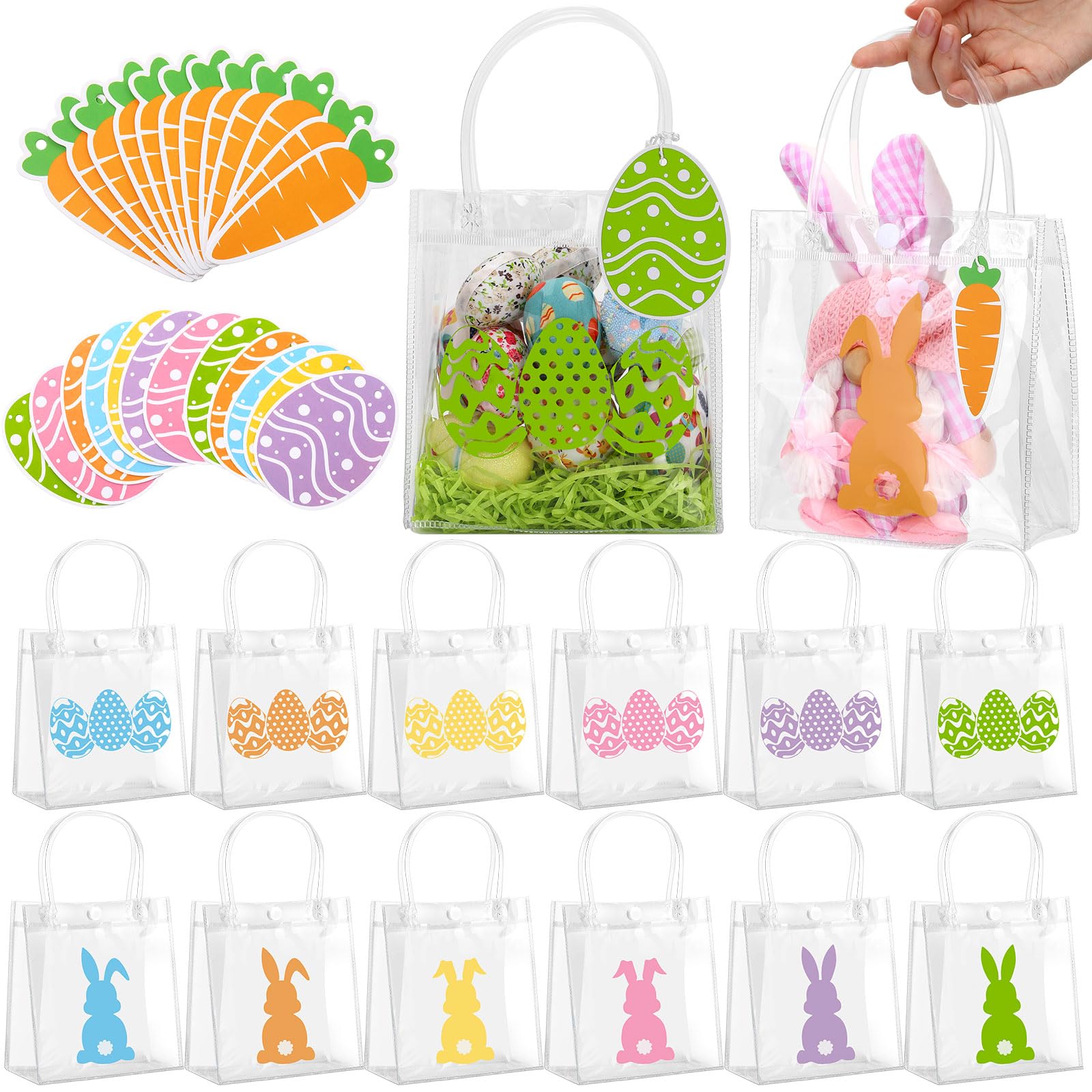 Sweetude 24 Pcs Easter Bags With Carrot Egg Tags Raffia Paper Shreds ...