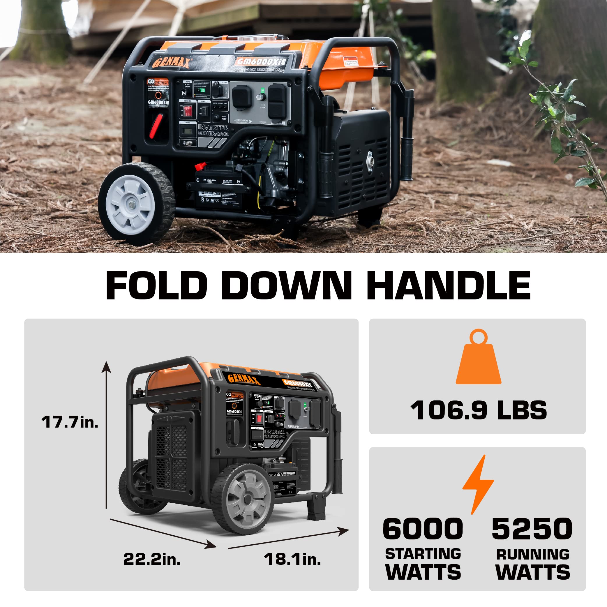 GENMAX Portable Inverter Generator, 6000W Open Frame Gas Powered High ...