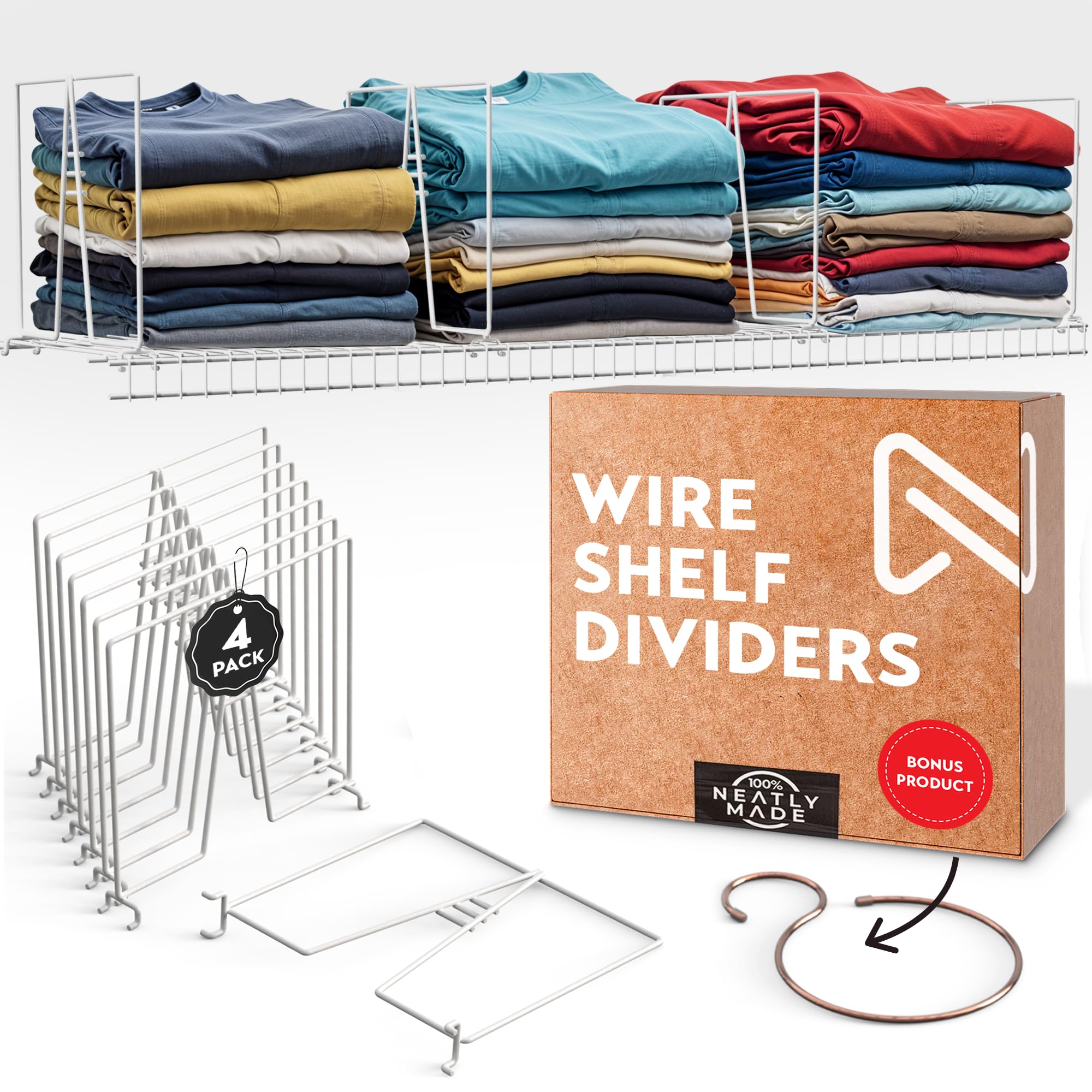 Neatly Made Tall White Wire Shelf Dividers for Closet Organization ...