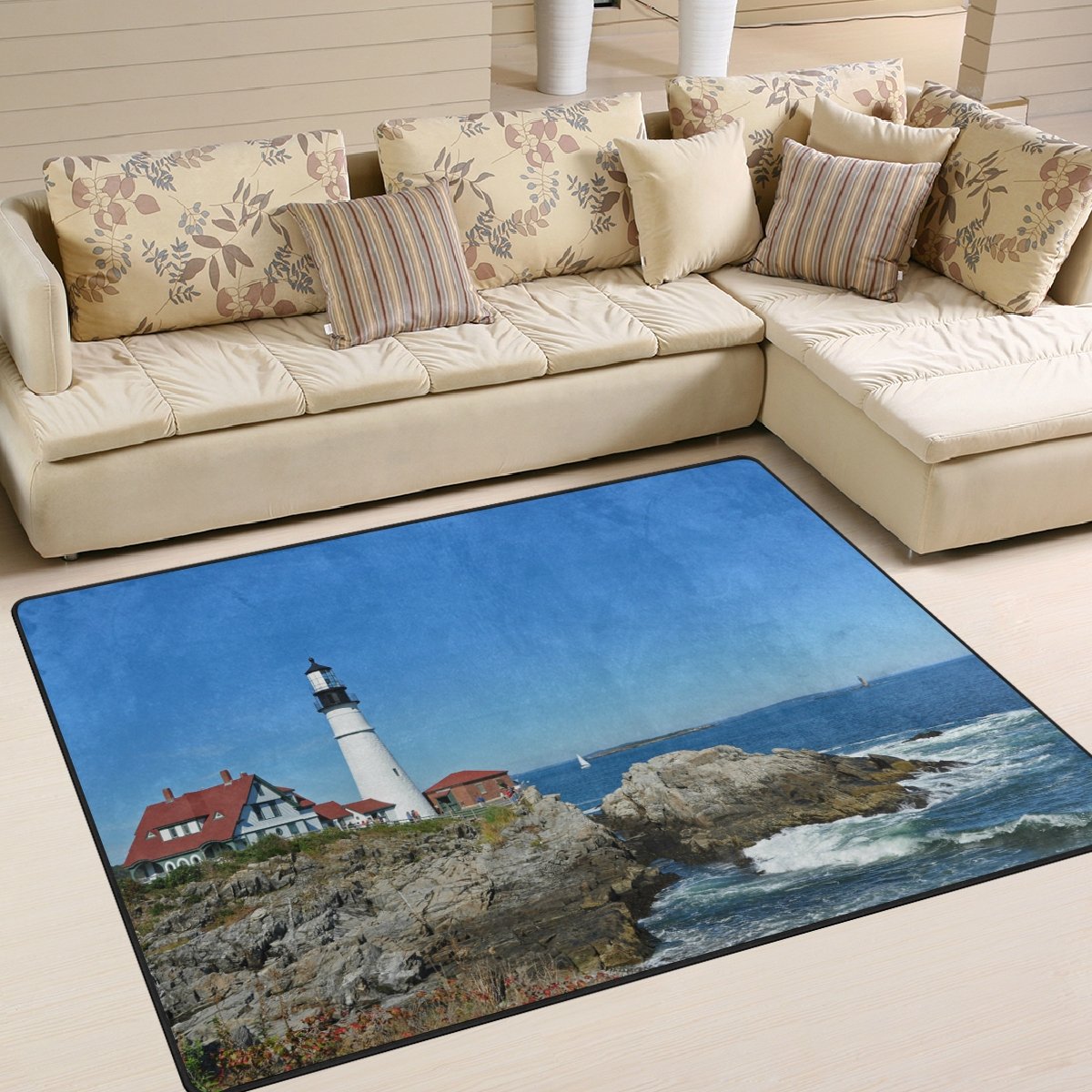 Amazon.com: ALAZA Maine Ocean Lighthouse Area Rug Rugs for Living Room ...
