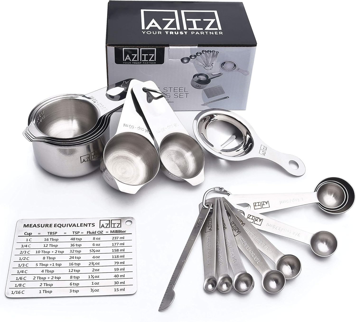 AZ-IZ Measuring Cups and Spoons Set (21 PCS) – 304 Stainless Steel ...