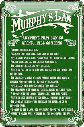 Murphy's Law Metal Sign 'Anything That Can Go Wrong.. Will Go Wrong ...
