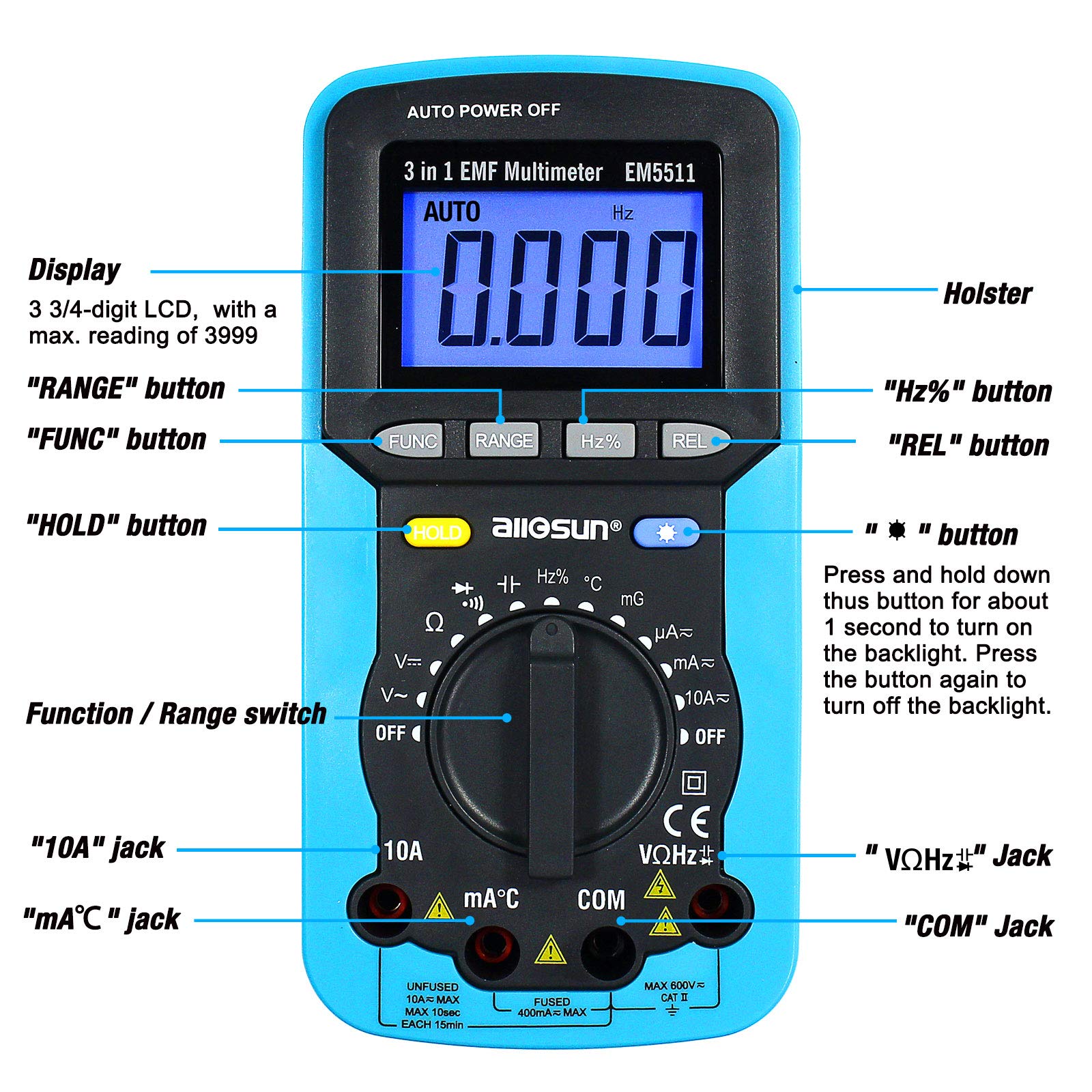 Mua ALLOSUN EM5511 3 in 1 EMF Digital Multimeter Antorange ...