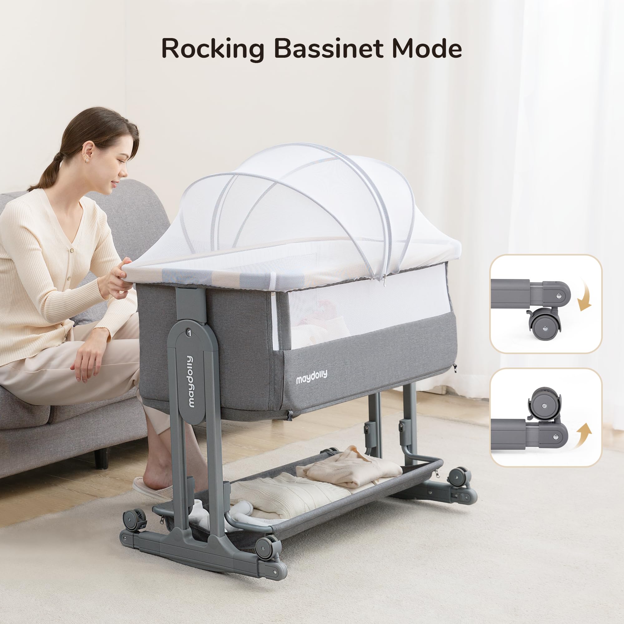 Mua Maydolly Baby Bassinet, 3-in-1 Rocking Bassinet Bedside Sleeper ...