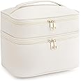Amazon.com: HBlife Double Layer Travel Makeup Bag Portable Cute Leather Cosmetic Bag Large Make ...