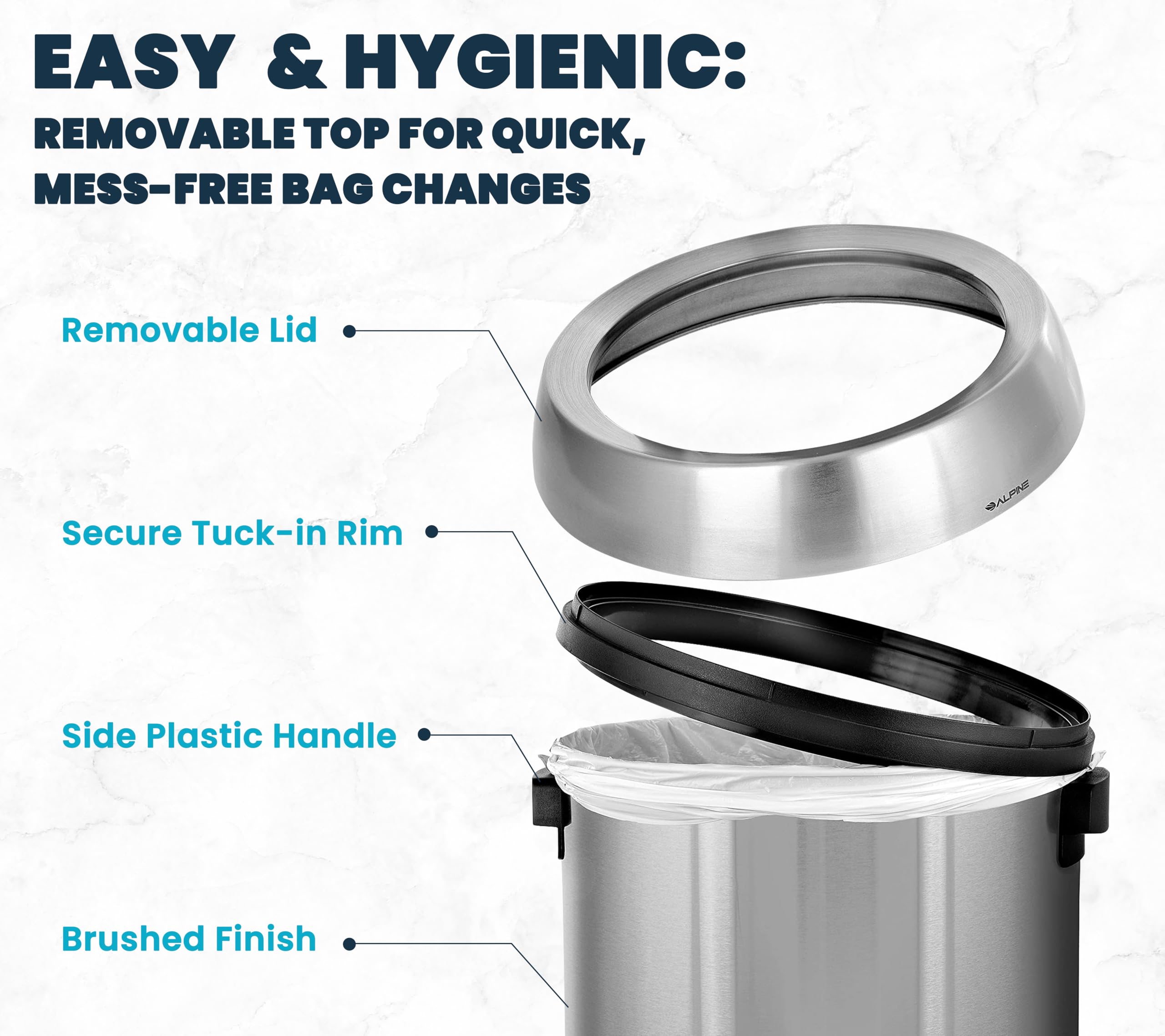 Alpine 17 Gallon Stainless Steel Open Top Trash Can – Commercial-Grade ...