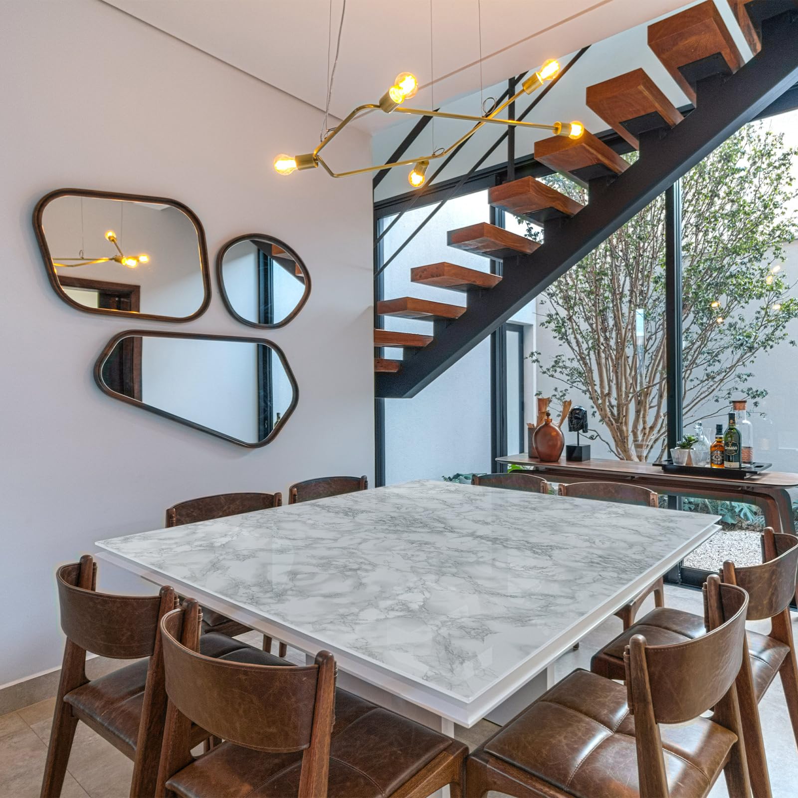 MSUP Glossy Marble Paper Granite White Gray Wallpaper 17.7"x196.8" Peel ...