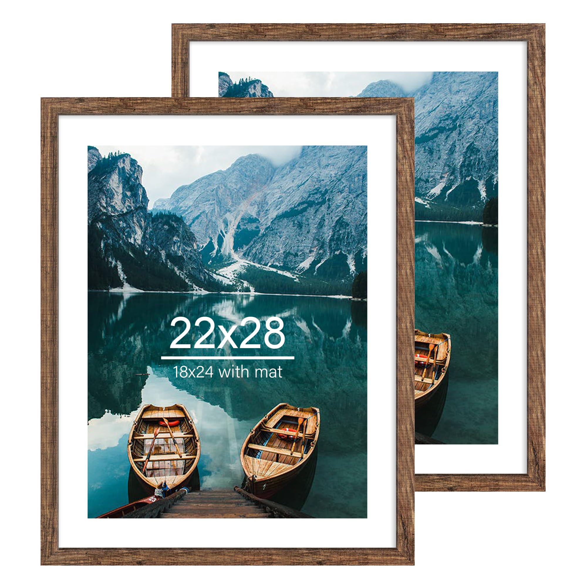 Hongkee 22x28 Frame Set of 2, Rustic Brown Wood Style - Display 18x24 ...
