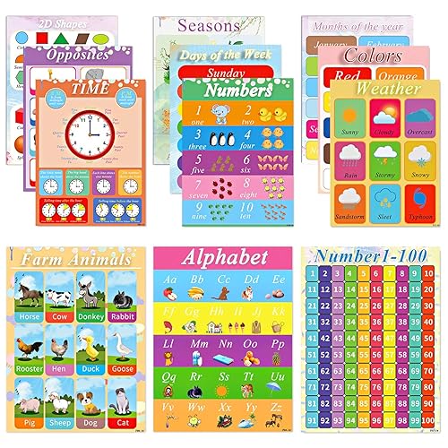 Educational Posters Kids Learning Charts - 12 Pcs Preschool Education ...