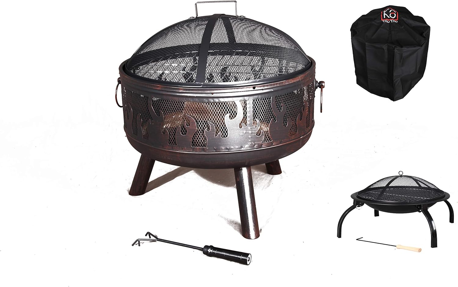 TAOTAO Texas Steel Fire Pit 60CM with Chromed grill with FREE rain ...