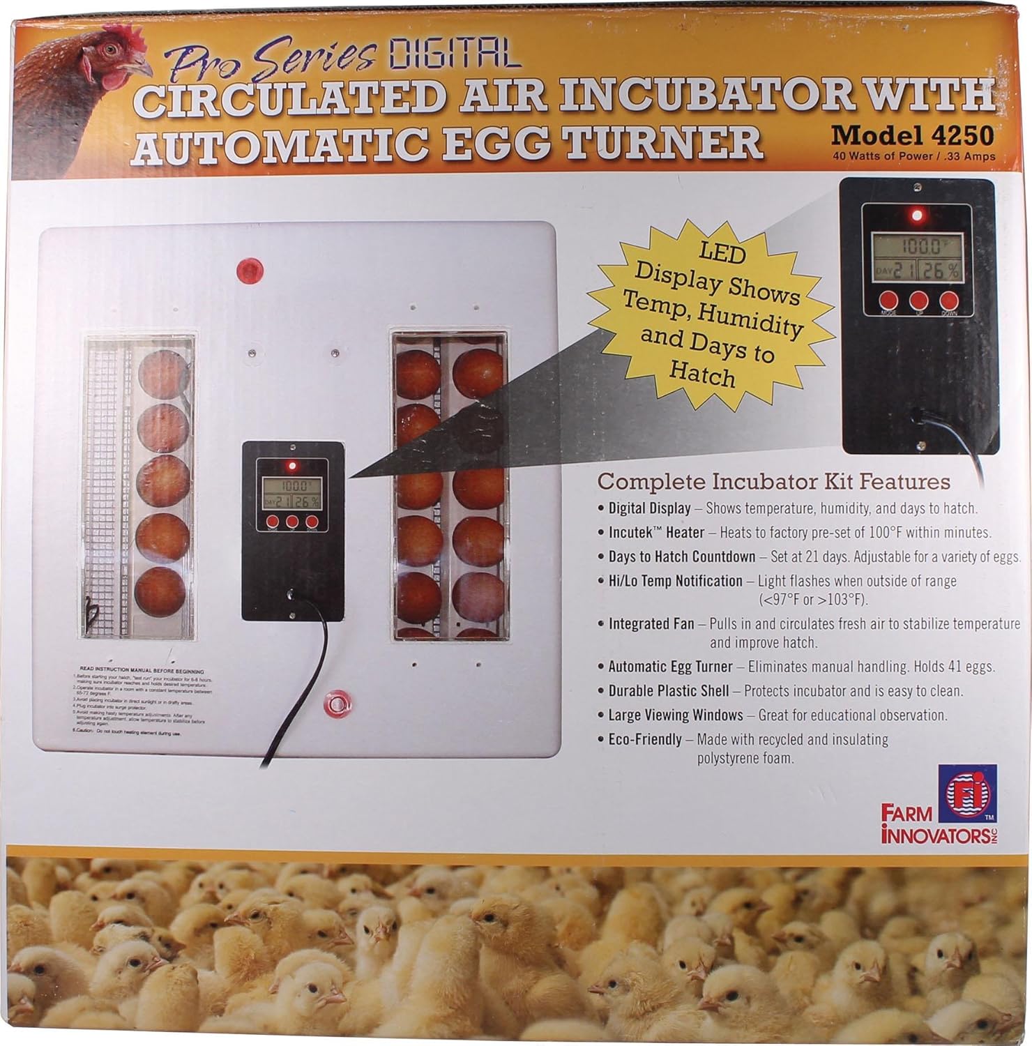 Amazon.com : Farm Innovators 4250 Pro Series Poultry Incubator, 40-Watt ...