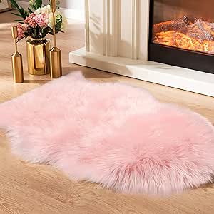 Amazon.com: Duduta Pink Faux Sheepskin Rugs 2x3 ft, Faux Fur Chair Seat ...