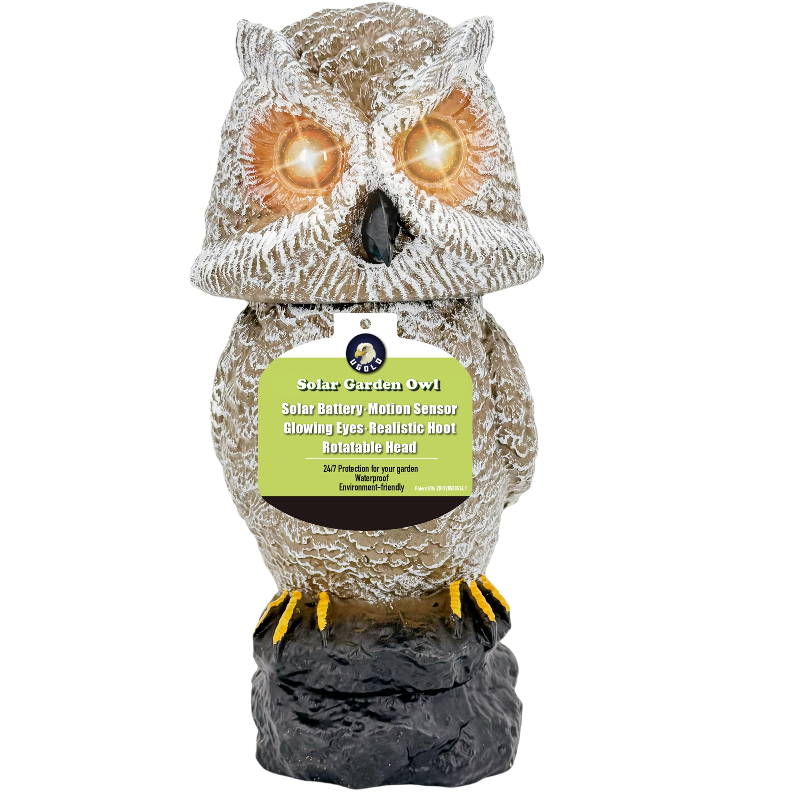 Ugold Solar Powered Owl with Motion Detection, Silent Mode, Flashing ...