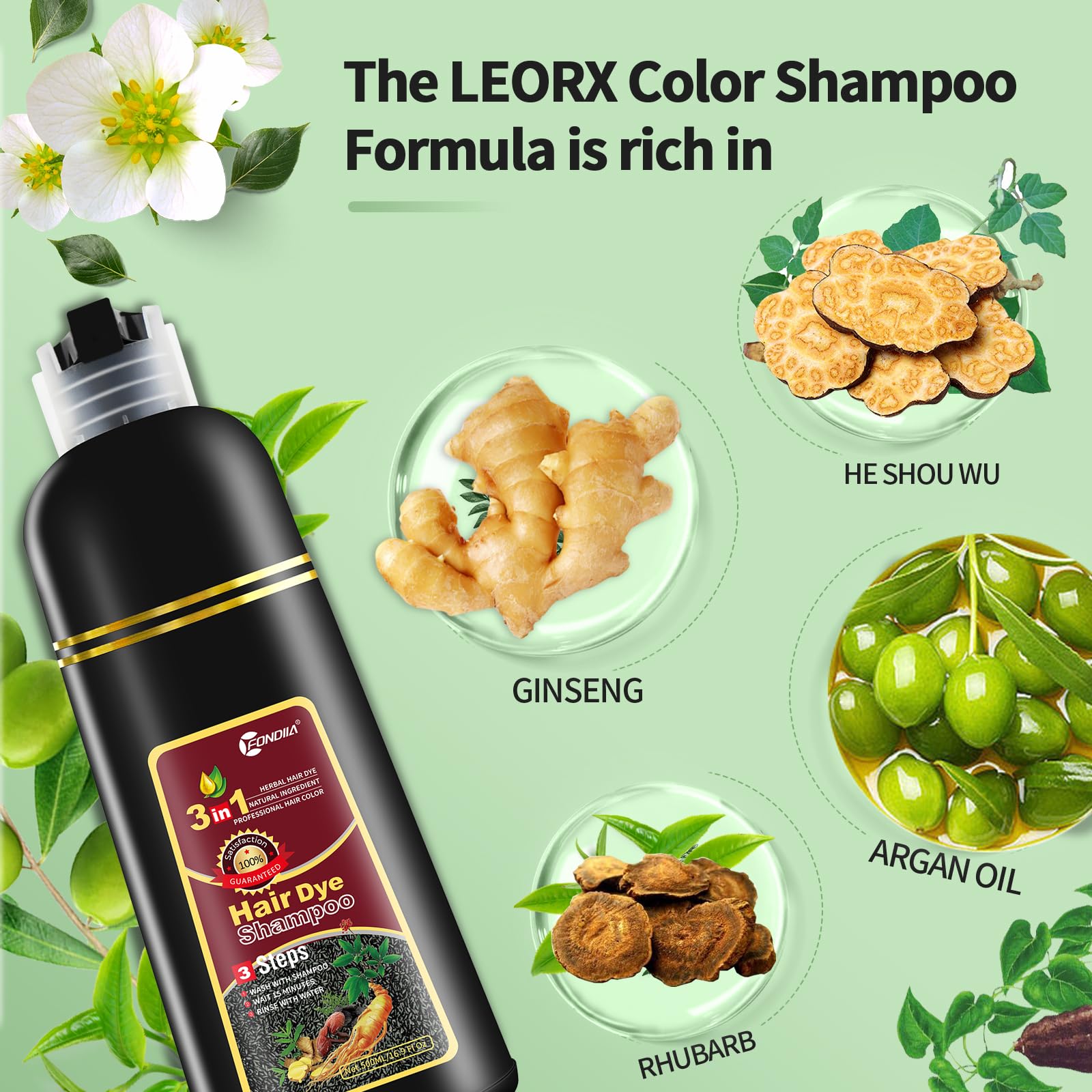 Mua leorx Instant Hair Dye Shampoo For Gray Hair, 500ml - 3 In 1 Herbal ...