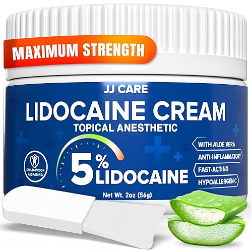 JJ CARE Lidocaine Cream 5% (2 oz.), Maximum Strength Numbing Cream with ...